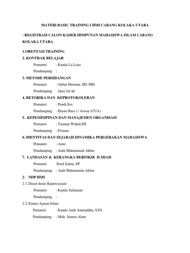 Materi Basic Training I Hmi Cabang Kolaka Utara Fersi Kak Accank | PDF | Sains & Matematika