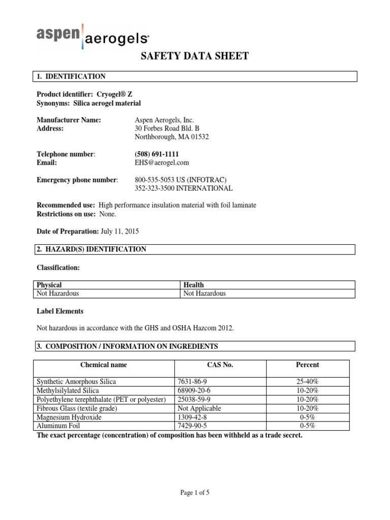 Cryogel Z SDS | PDF | Dust | Firefighting