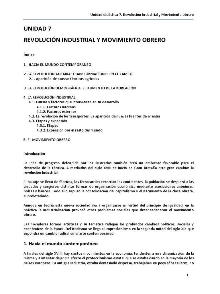 Revolución Industrial y Movimiento Obrero: Factores y Etapas | PDF ...