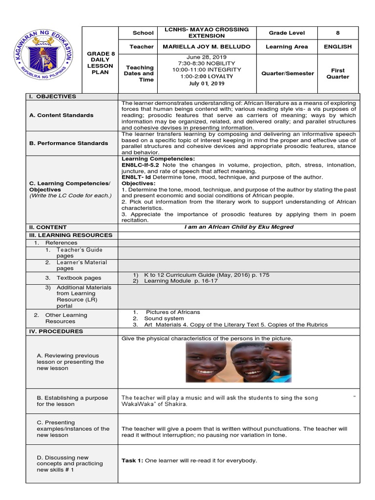 (Write The LC Code For Each.) : I Am An African Child by Eku Mcgred | PDF | Learning | Rubric ...