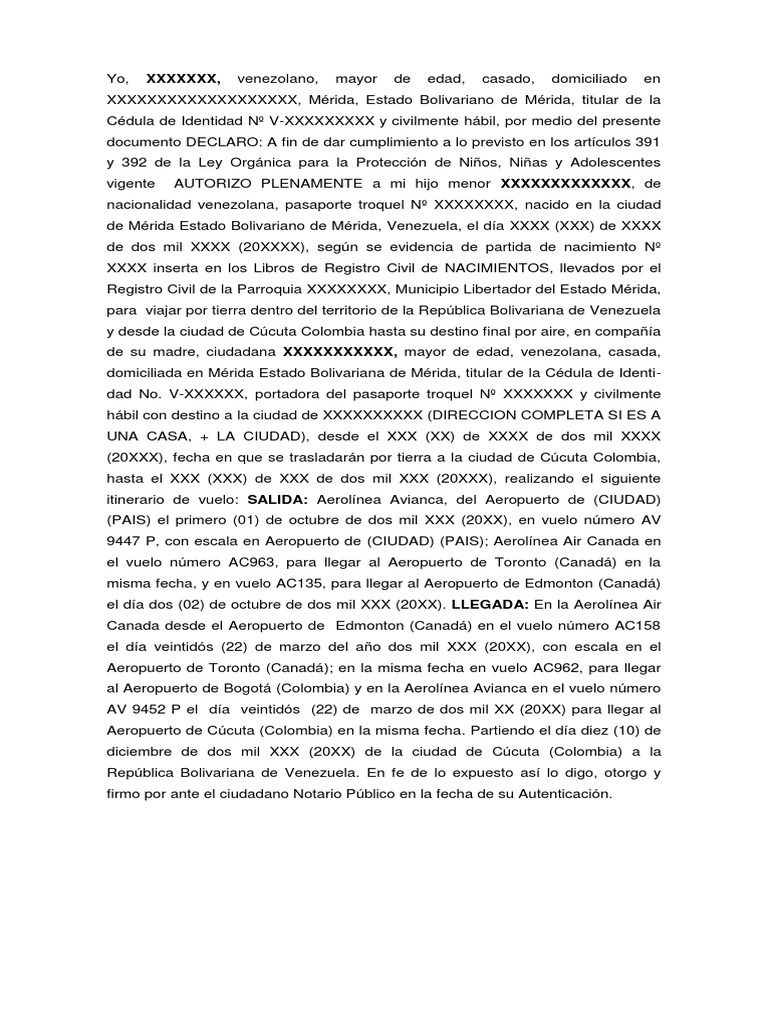 Modelo Autorizacion de Viaje para Menores | PDF | Gobierno y personalidad | Gobierno