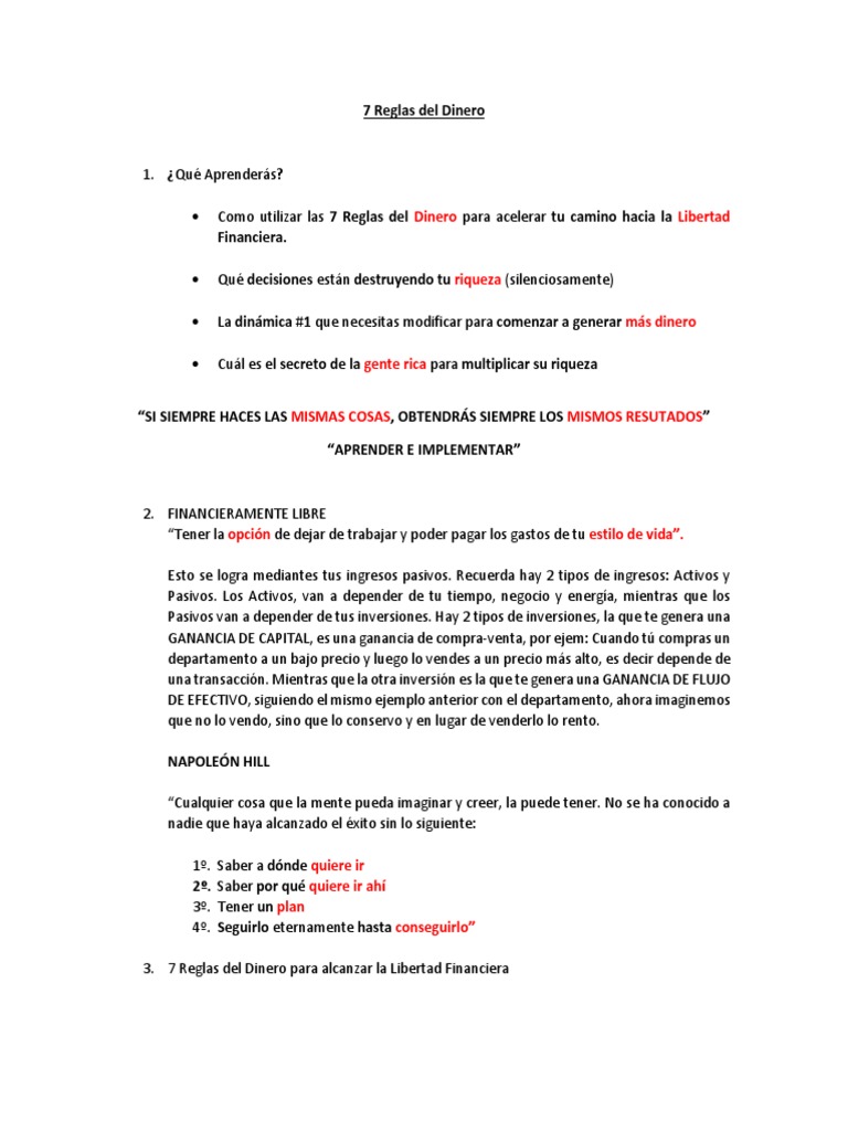 7 Reglas Del Dinero | PDF | Presupuesto | Dinero