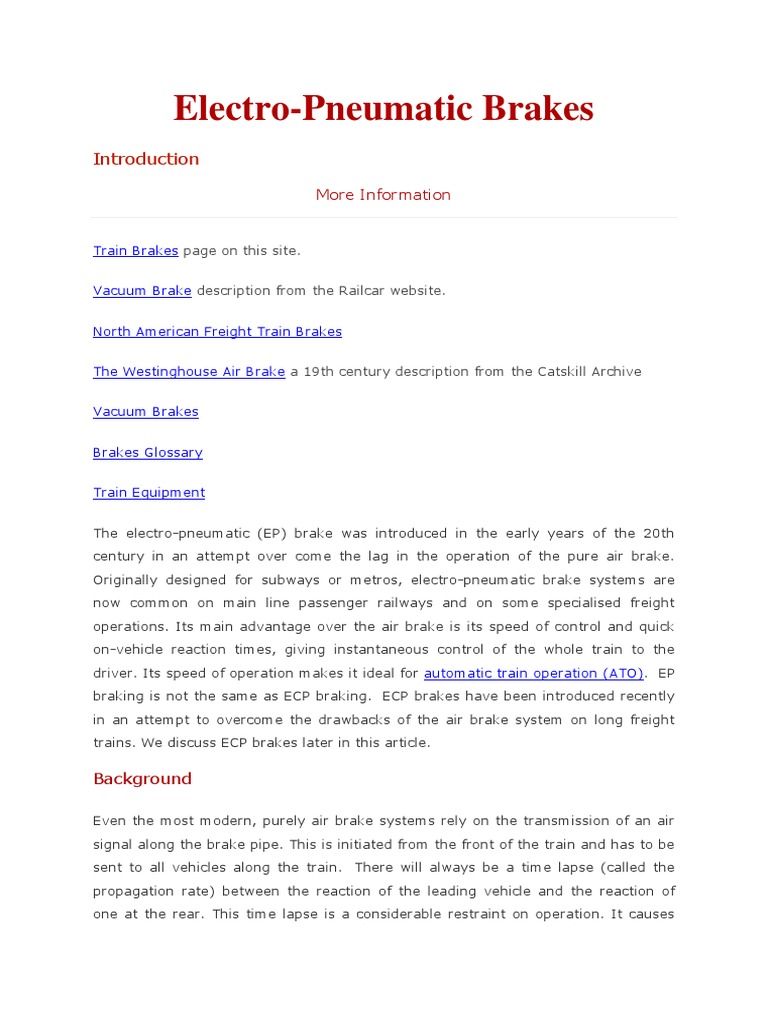 Electro Pneumatic Brakes | Download Free PDF | Brake | Train