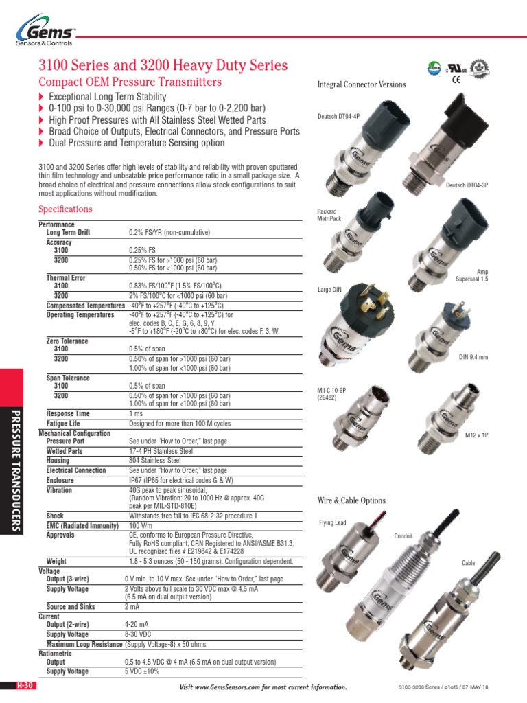 Gems Pressure Transducer PDF | PDF | Resistor | Physical Quantities