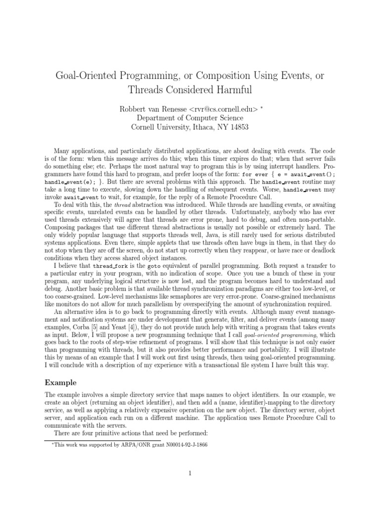 Goal-Oriented Programming, or Composition Using Events, or Threads Considered Harmful | PDF ...