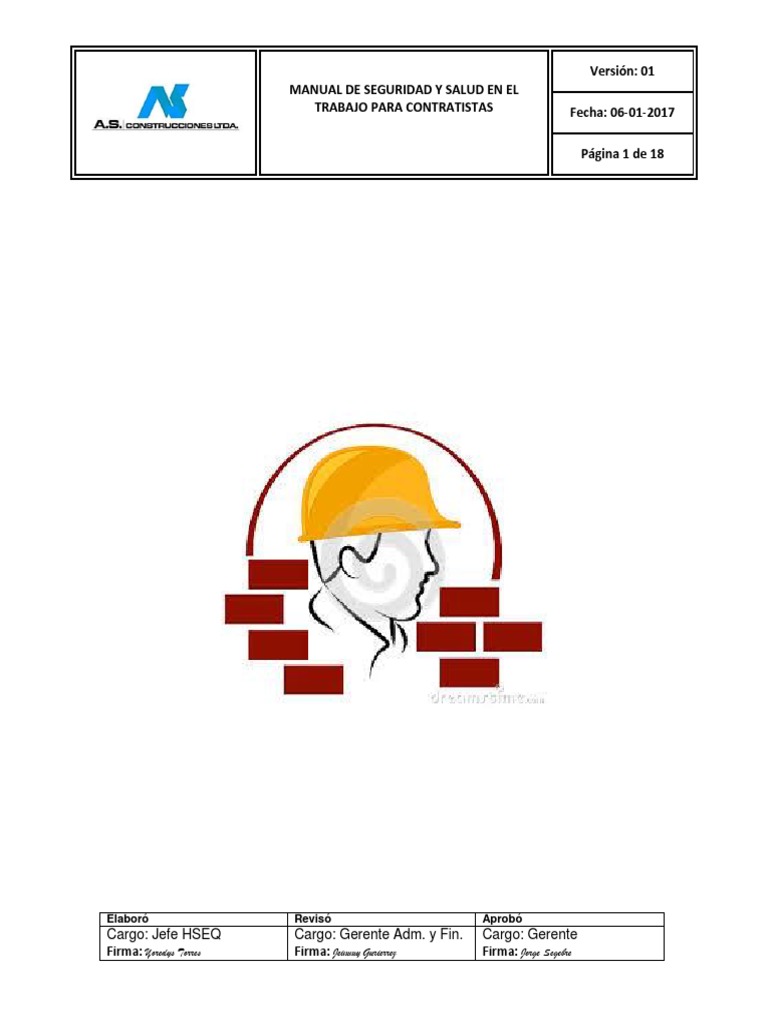 Manual de Seguridad y Salud en El Trabajo para Contratistas V3 PDF | PDF | Contratista general ...