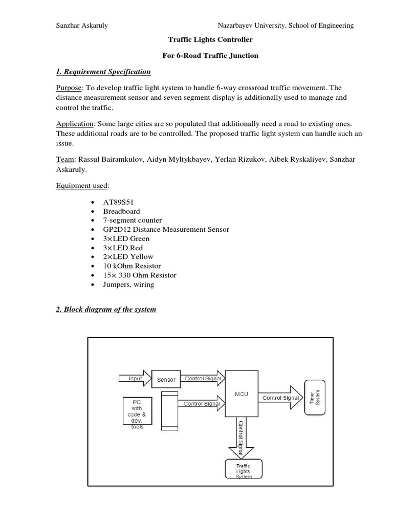 Requirement Specification: Traffic Lights Controller For 6-Road Traffic ...