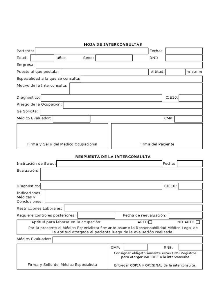 Hoja De Interconsultas | Medicina | Ciencias de la Salud