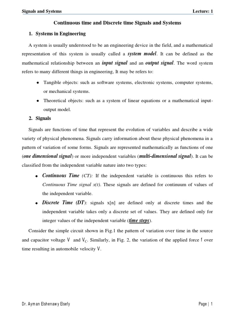 Continuous Time and Discrete Time Signals and Systems | PDF | Discrete Time And Continuous Time ...