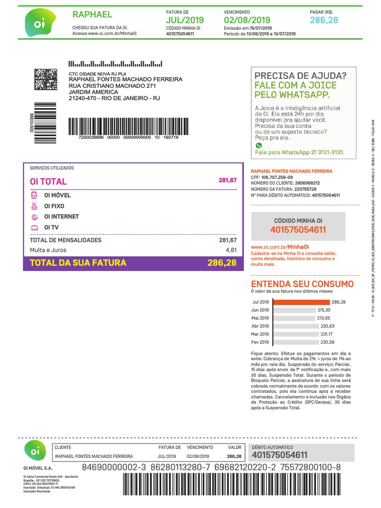 Fatura | PDF | Brasil | Telecomunicações