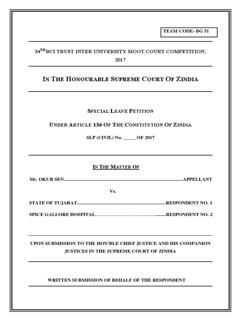 Moot Court Competition Written Submission for Respondent | PDF ...