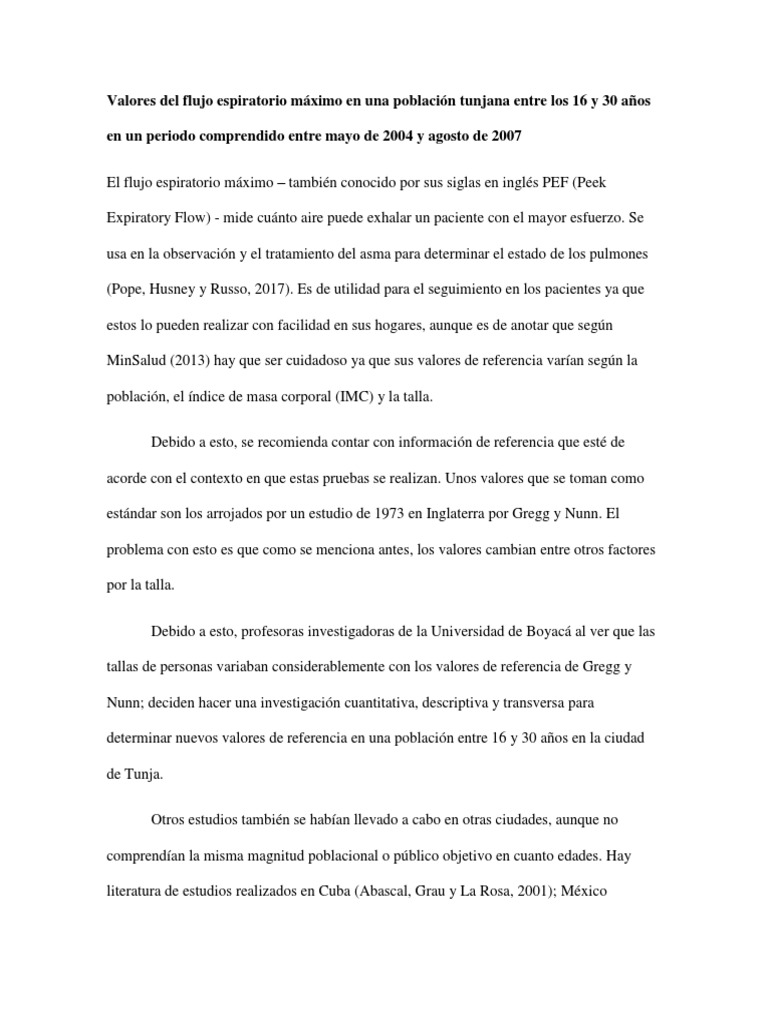 Valores de Flujo Espiratorio Máximo | PDF | Diagnostico medico ...