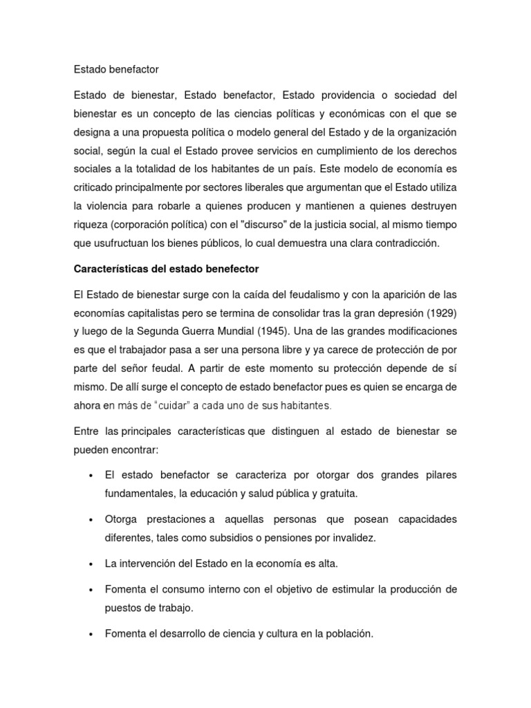 Estado Benefactor | PDF | Neoliberalismo | Estado de bienestar