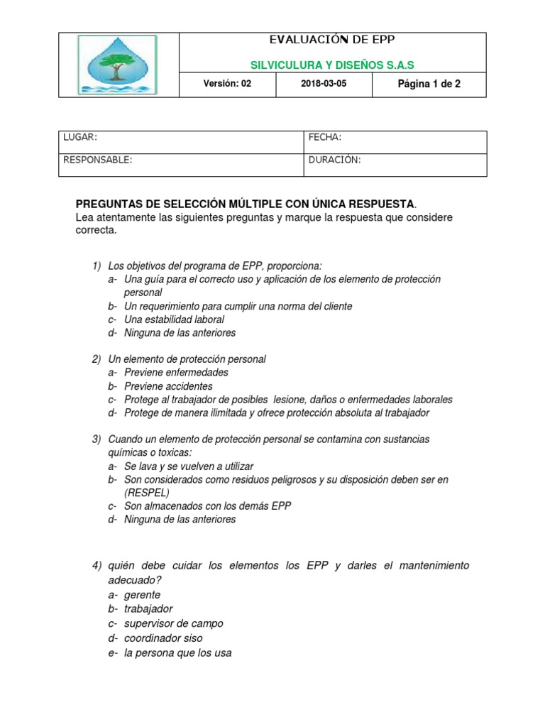 Evaluacion de EPP | PDF | Bienestar | Medicina