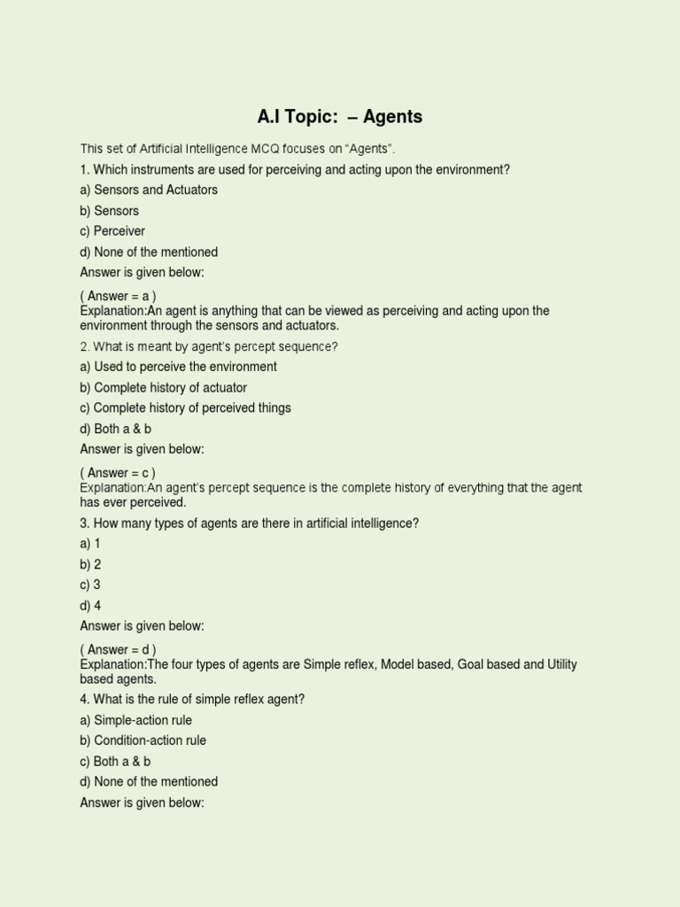 Topic Wise MCQ of Artificial Intelligence (A.i) | PDF | First Order ...