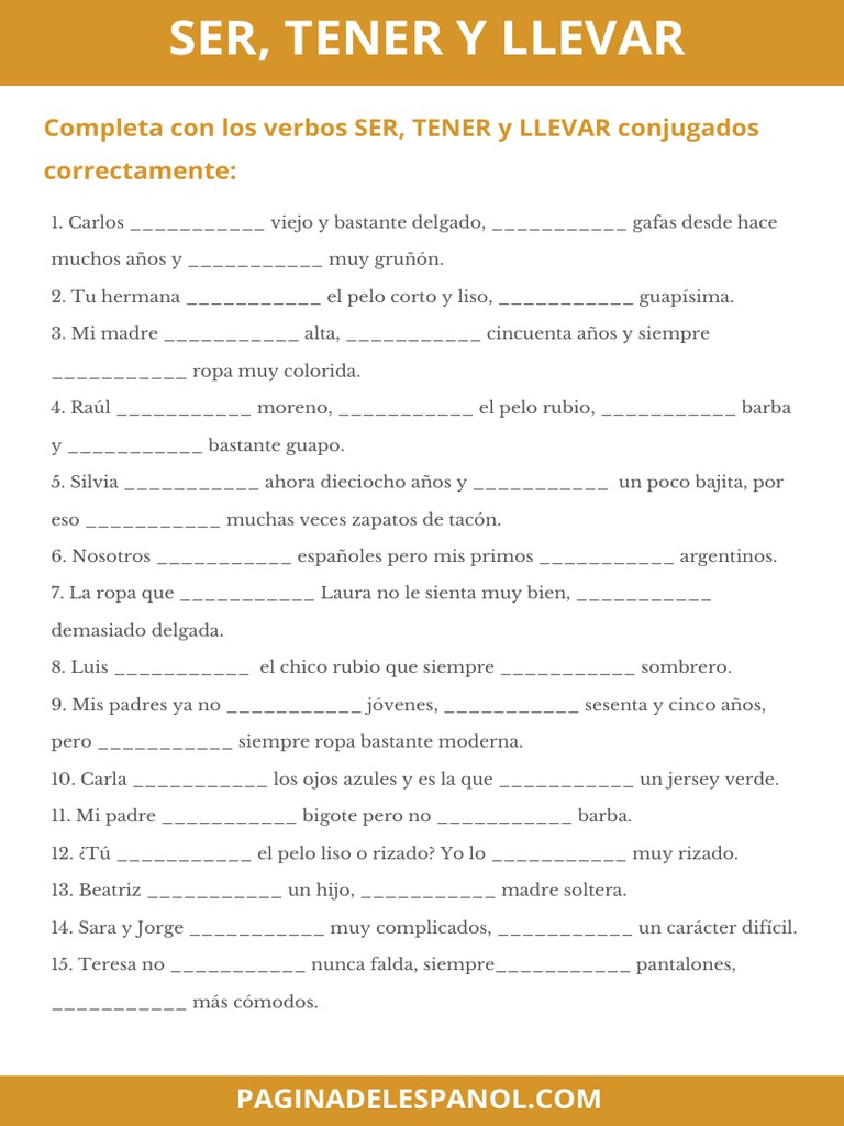 Ejercicios de Ser, Tener y Llevar | PDF