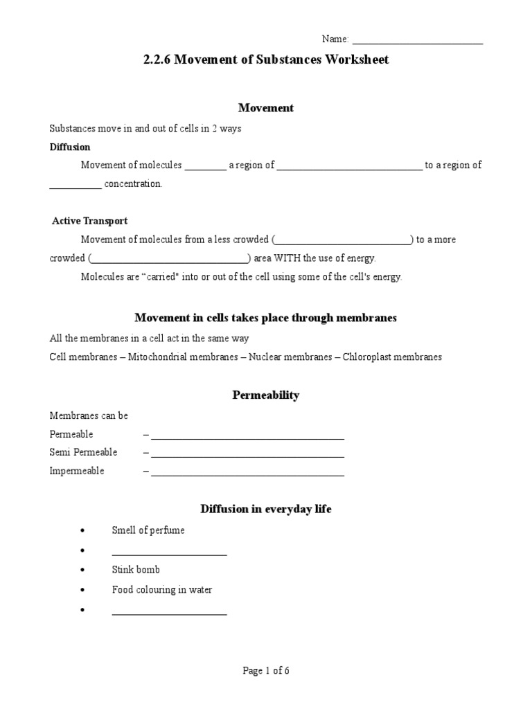 Diffusion and Osmosis Worksheet | PDF | Osmosis | Cell Membrane