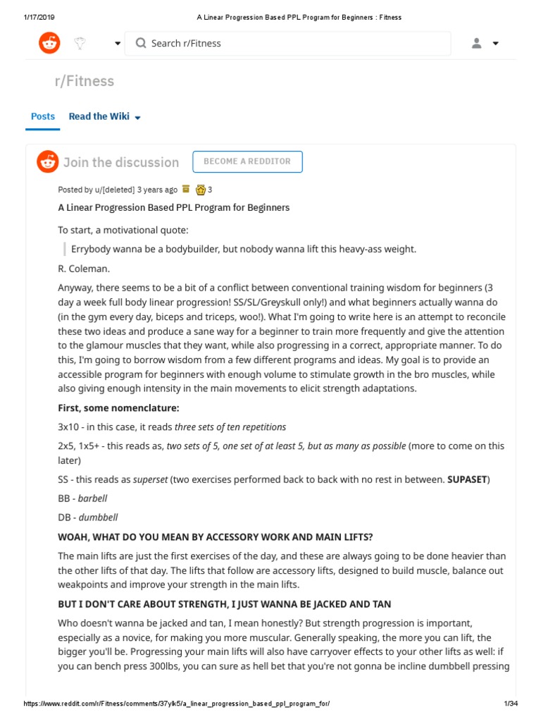 A Linear Progression Based PPL Program For Beginners - Fitness | PDF ...