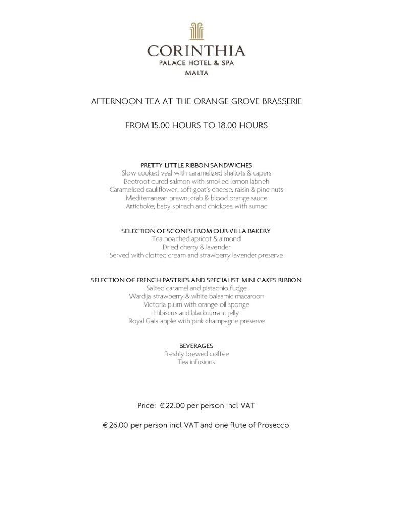 Afternoon Tea Menu at Orange Grove | PDF