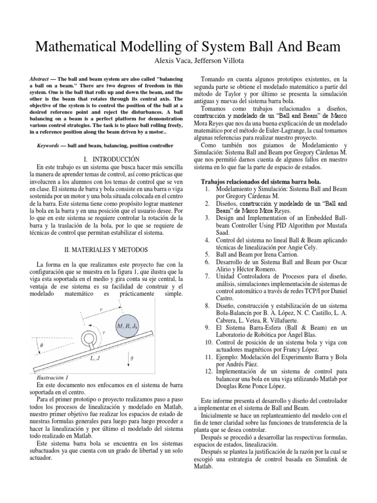 Mathematical Modelling of System Ball and Beam PDF | PDF | Esfera ...