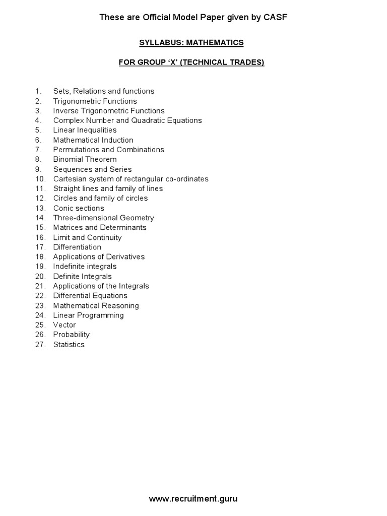 IAF Airman Maths Syllabus and Model Question Paper PDF | PDF | Integral ...