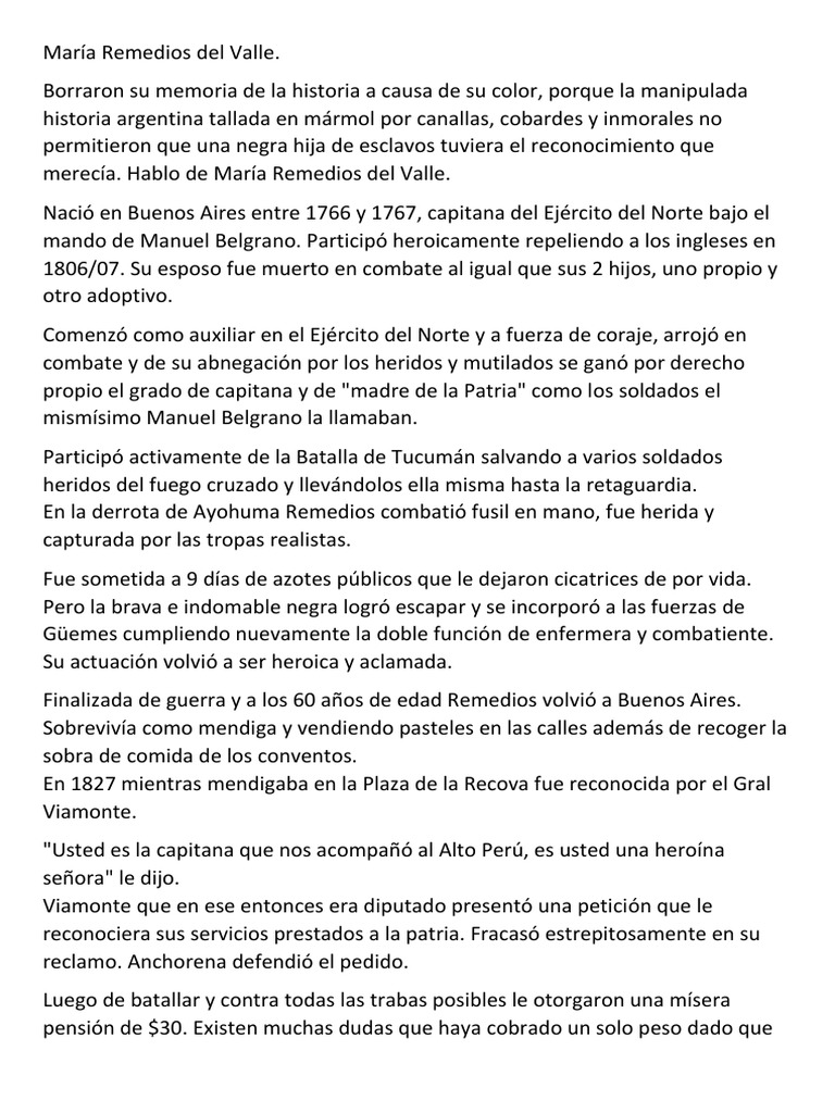 María Remedios Del Valle | PDF | Conflictos | Guerra