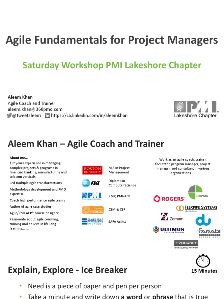 Agile Fundamentals For Project Managers: Saturday Workshop PMI Lakeshore Chapter | PDF | Agile ...