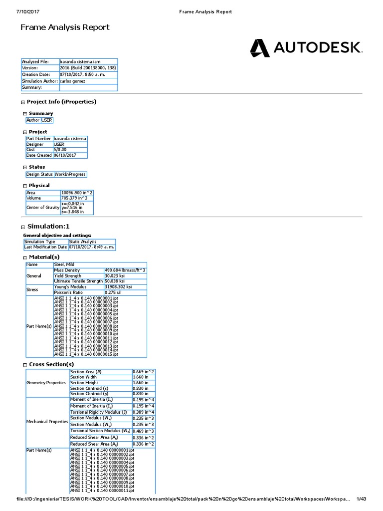Frame Analysis Report Cisterna | PDF | Beam (Structure) | Materials Science