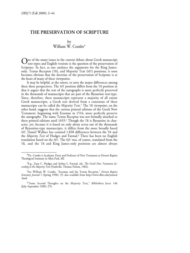 BIBLE, THE PRESERVATION OF SCRIPTURE by William W. Combs | PDF | King ...