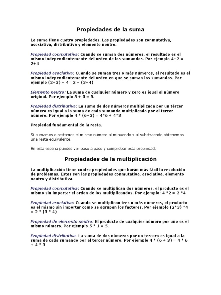 Propiedades de La Suma | PDF | Multiplicación | Combustibles