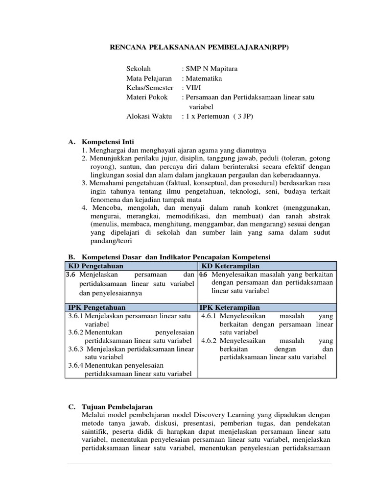 RPP Model Discovery Learning | PDF