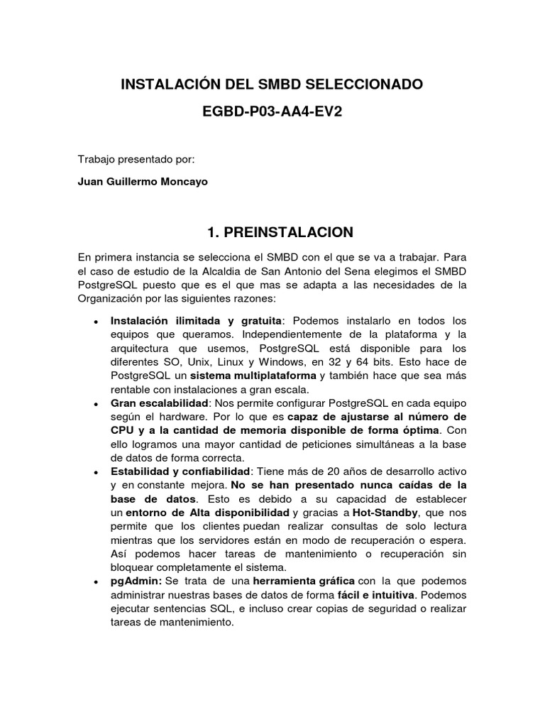 Instalación PostgreSQL | PDF | Postgre Sql | Hardware de la computadora