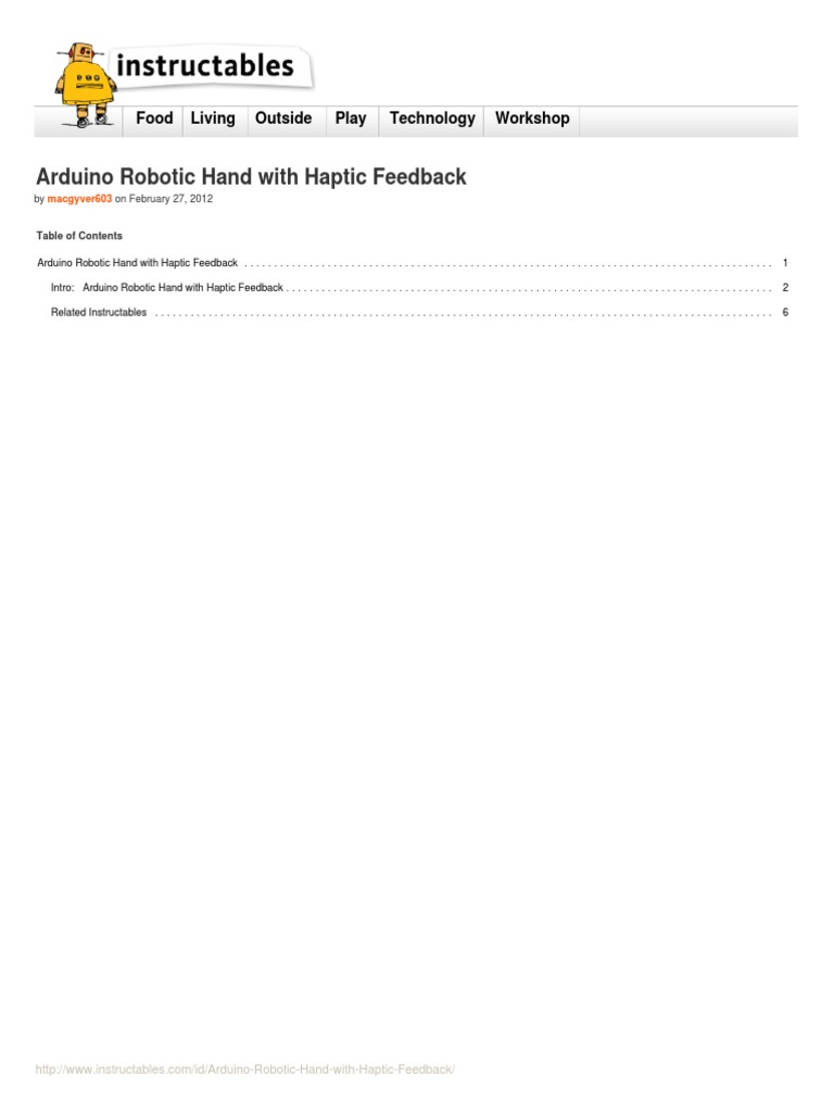 Arduino Robotic Hand With Haptic Feedback PDF | PDF | Finger | Hand