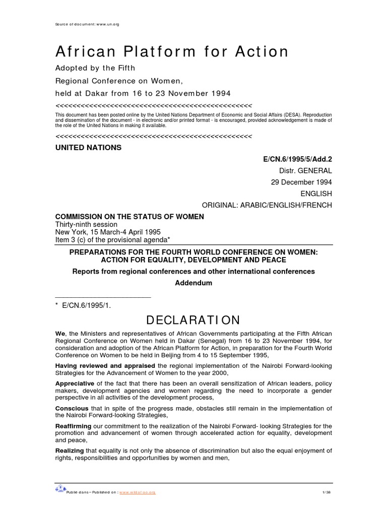 African Platform For Action | PDF | Hiv/Aids | Poverty