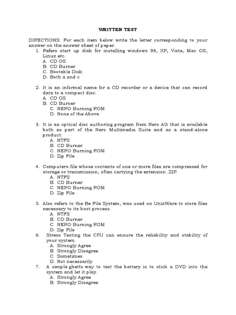 Written Test CSS COC1 | PDF | Computer Data Storage | Computer Network
