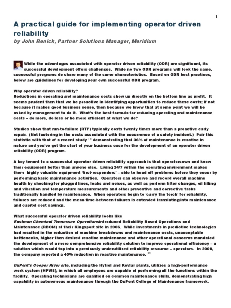 A Practical Guide For Implementing Operator Driven Reliability | PDF | Reliability Engineering ...