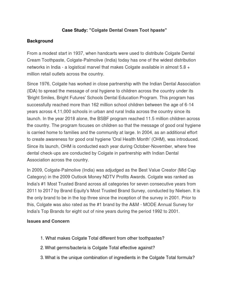 Case Study Of The Colgate Pdf Dentistry Business Economics