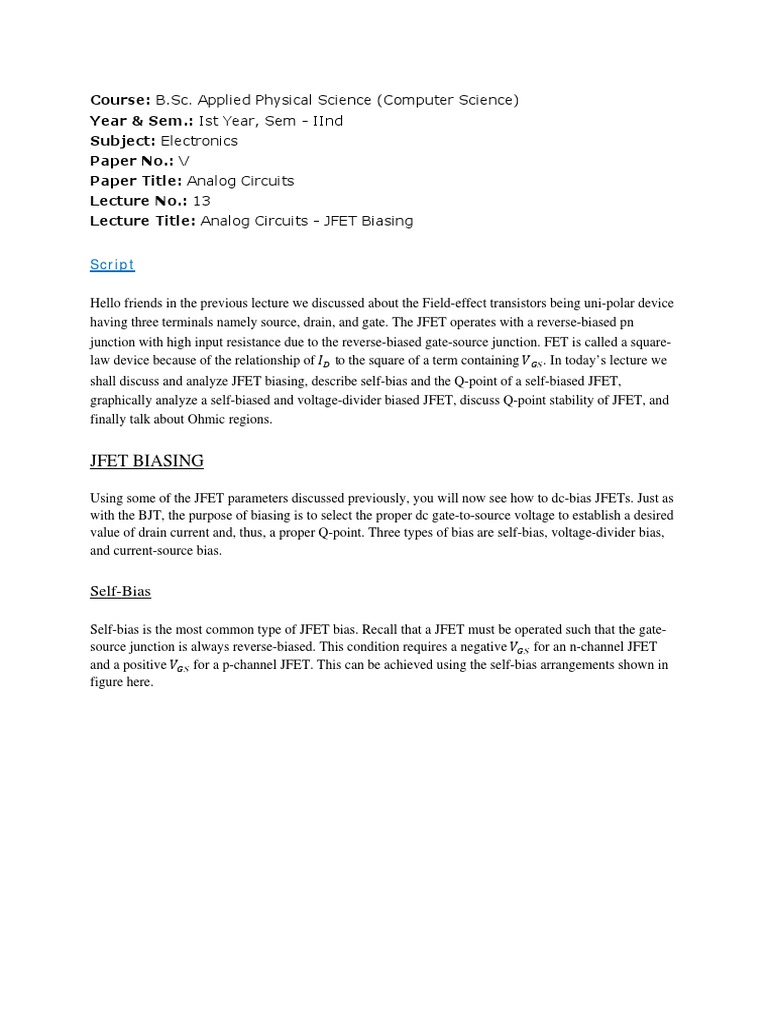 Script PDF | PDF | Field Effect Transistor | Electrical Engineering