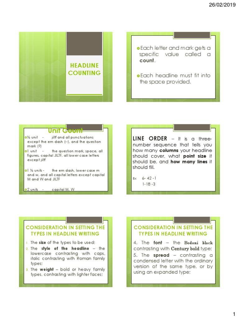 Headline Counting Handout | PDF | Letter Case | Typography