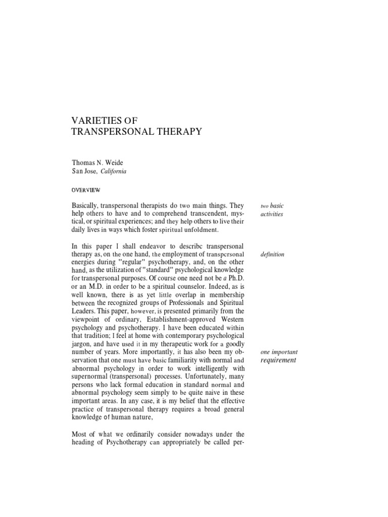 Varieties of Transpersonal Therapy | PDF | Transpersonal Psychology ...