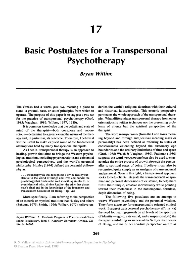 Basic Postulates For A Transpersonal Psychotherapy | PDF ...