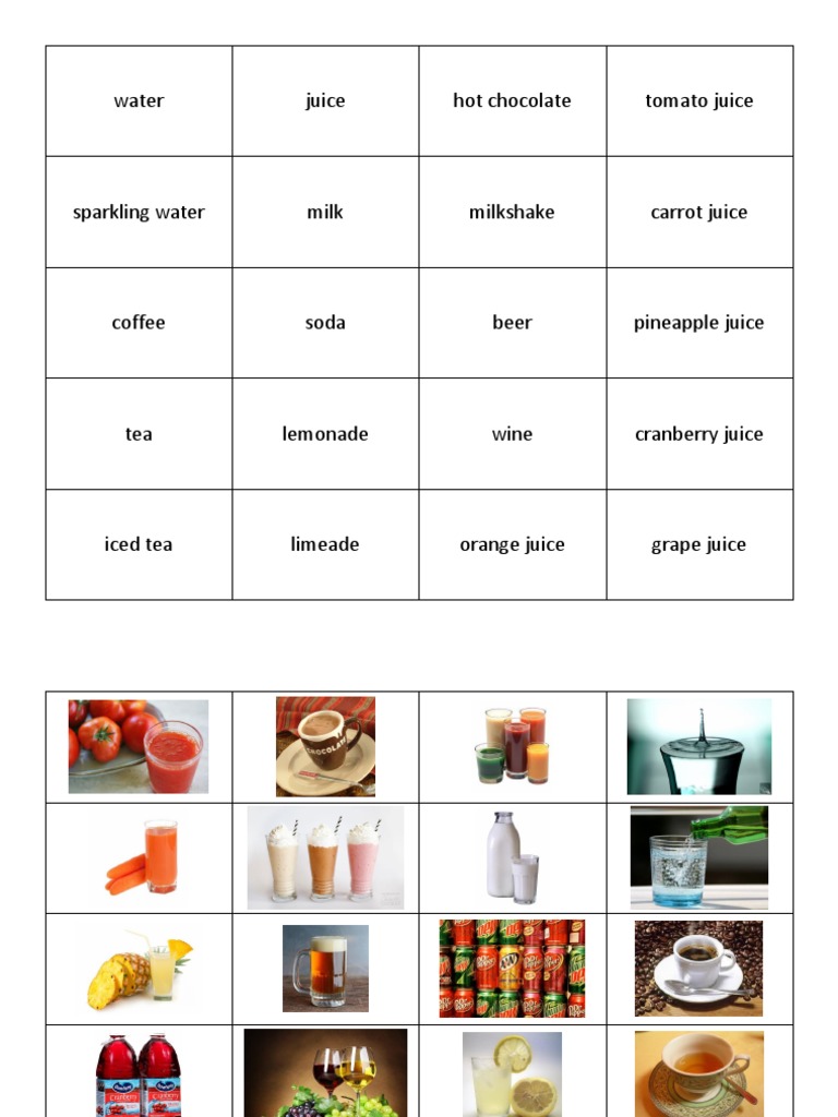 Drinks - Mini Flashcards | PDF