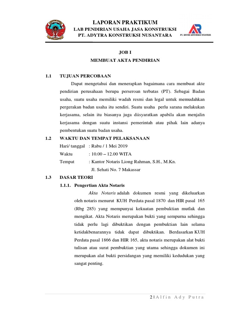 Contoh Akte Pendirian PT Akn | PDF