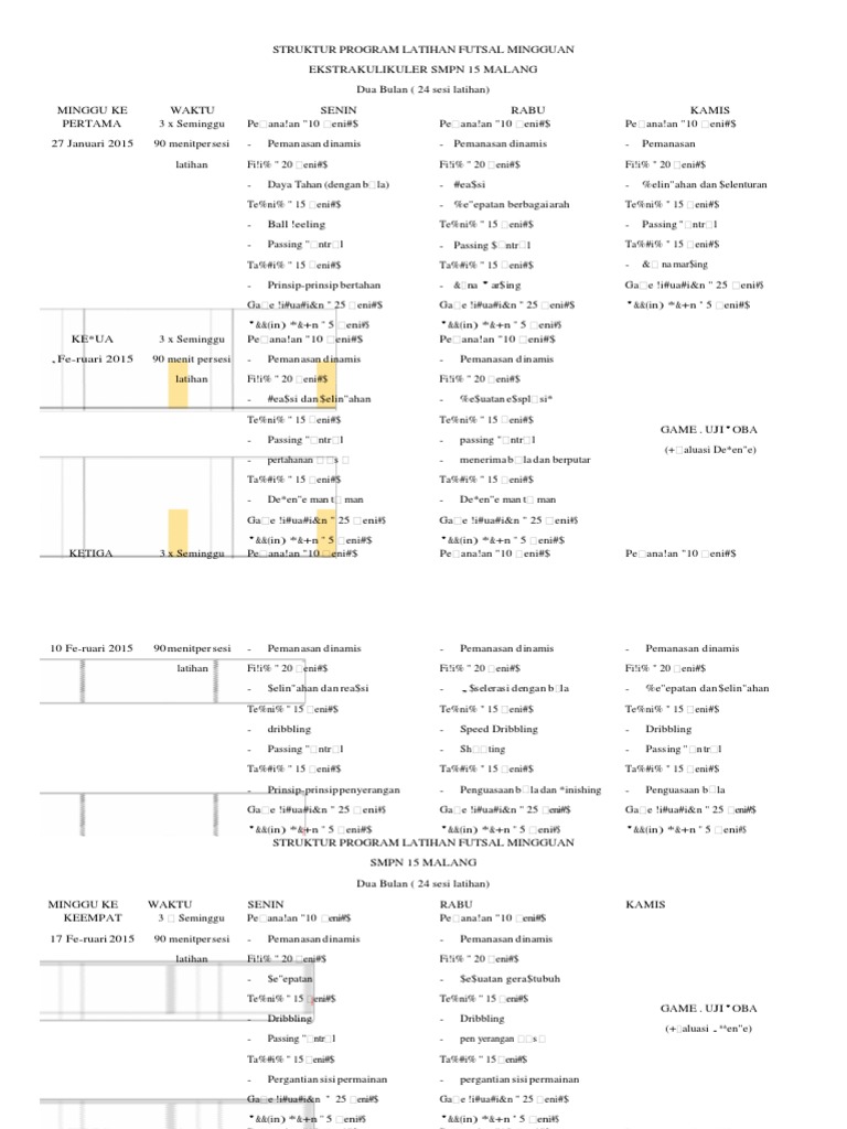 Futsal Training Schedule SMPN 15 | PDF