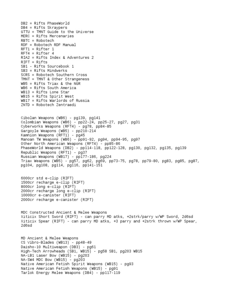 Rifts Weapons and Equipment Guide | PDF | Machine Gun | Land Mine