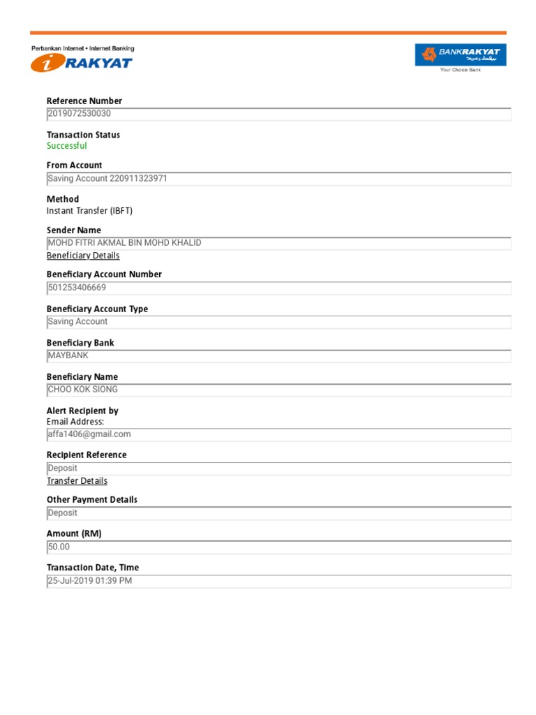 IRakyat - Transfer To Other Bank - Acknowledgement | PDF