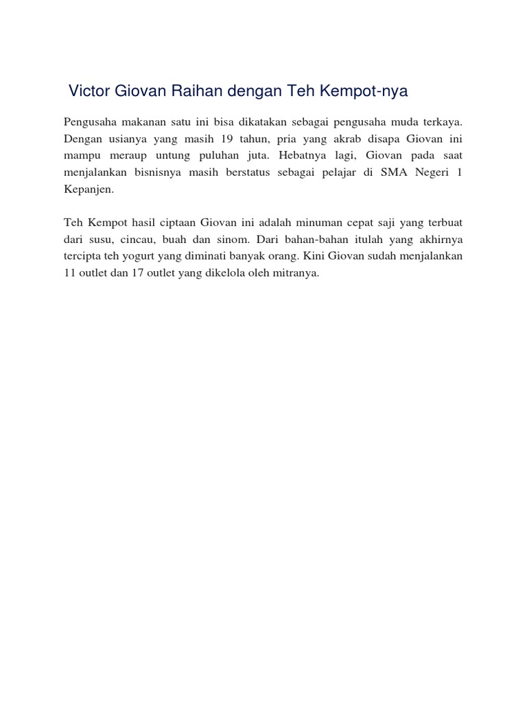 Victor Giovan Raihan Dengan Teh Kempot | PDF