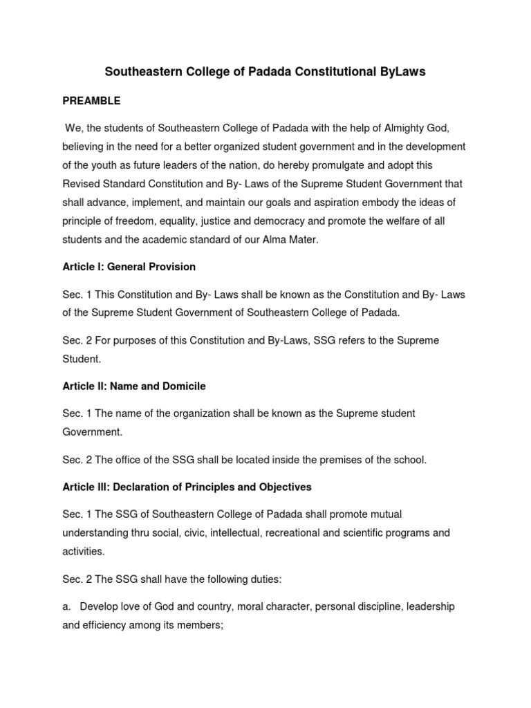 Southeastern College of Padada Constitutional ByLaws | PDF | Constitutional Amendment | Committee