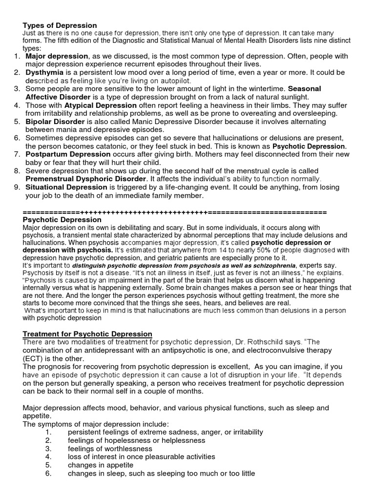 Types of Depression | PDF | Psychosis | Major Depressive Disorder