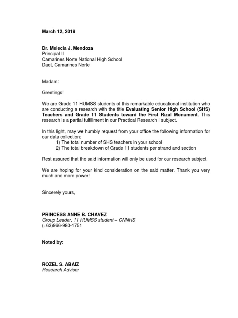 CNNHS Research Request Letter | PDF